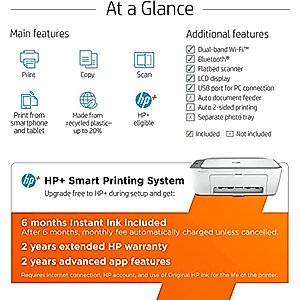 HP DeskJet 27 55e Inkjet All-in-One Color Printer I Print Copy Scan I Wireless & Mobile Printing I USB Connectivity I Up to 5.5 ppm I Up to 4800 x 1200 dpi + Printer Cable