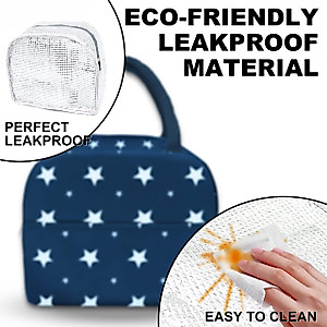 Sonuimy Insulated Lunch Bag Women, Reusable Cute Tote Lunch Box for Men & Adult, Leakproof Cooler Lunch Bags for Work Office Travel Picnic (Navy Blue with Star)