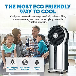 Newair Evaporative Cooler 470 CFM250 sq. ft. Freestanding Home Air Cooler 3 Fan Speeds 1.45 Gallon Water Tank, Silver Easy Glide Wheels Remote Control Included