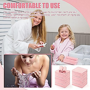 Preboun 100 Pack Washcloths Towel Set Pink Face Cloths Microfiber Baby Wash Cloth Cleaning Cloth Fast Drying Bath Towel Absorbent for Sport Girl Woman 12 x 12 Inches