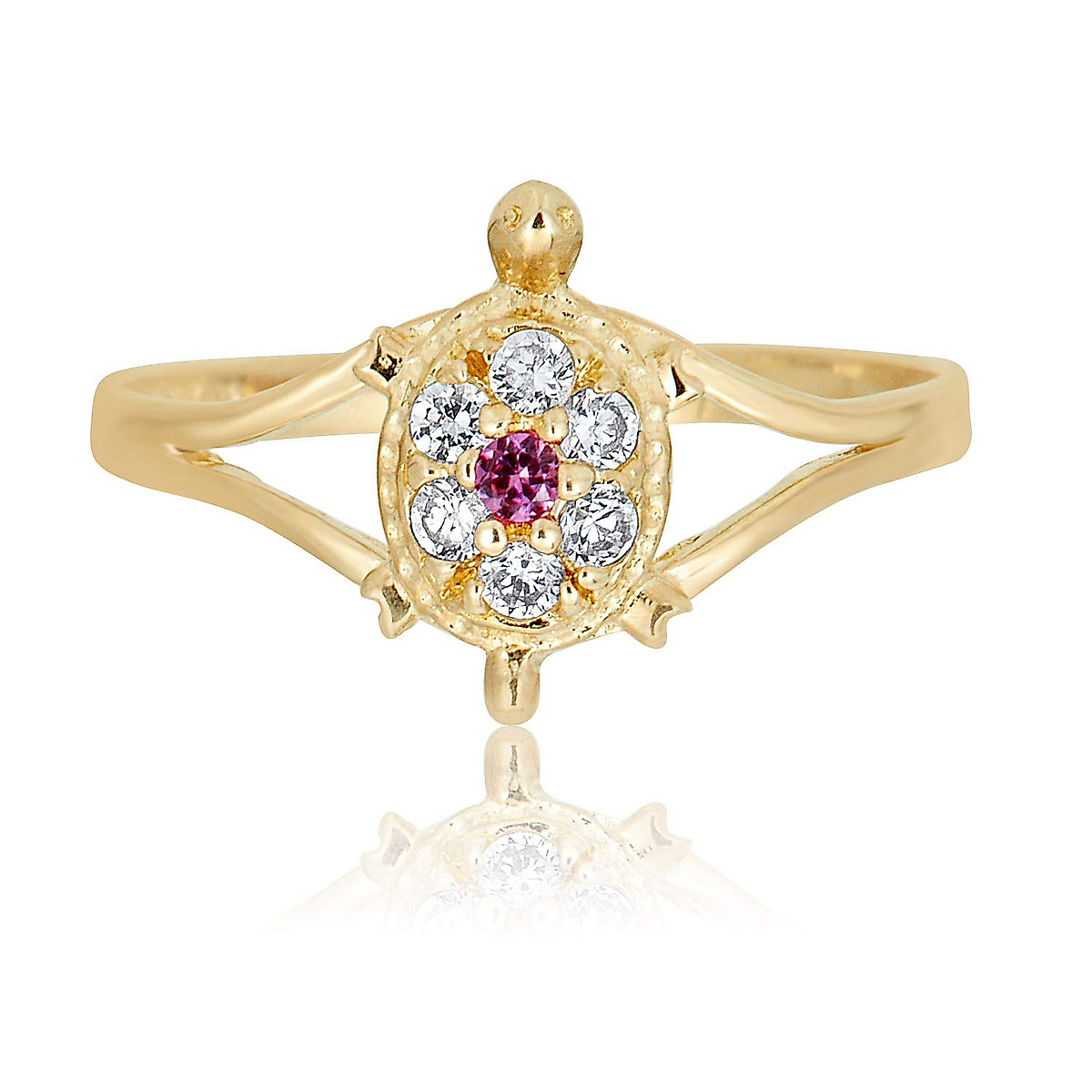 AVORA 10K Yellow Gold Pink Simulated Diamond CZ Turtle Ring, Size 3 - Size 3
