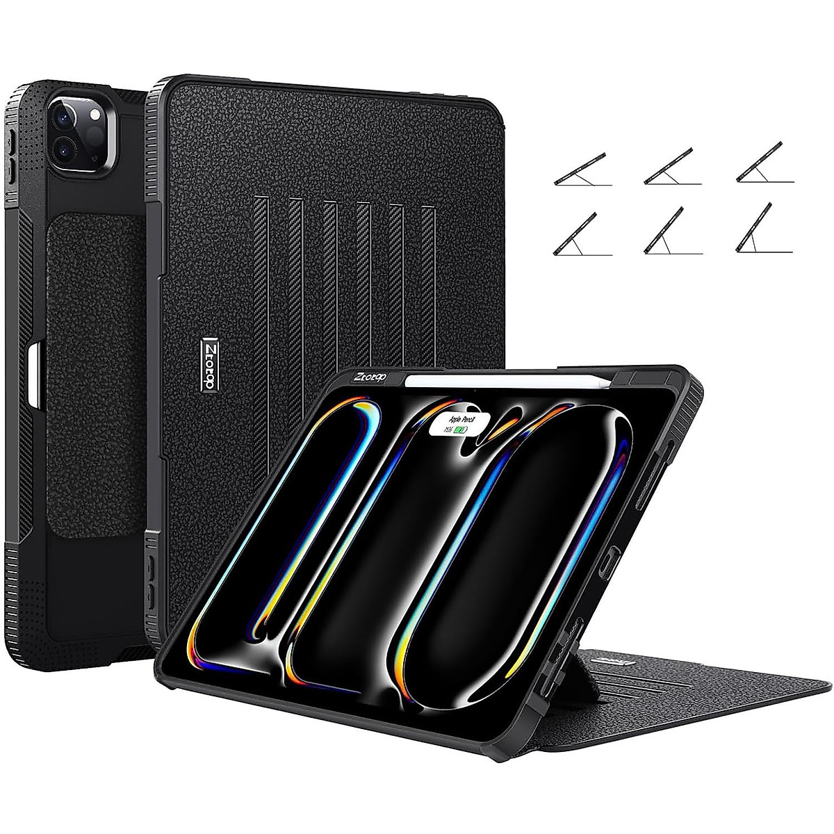 ZtotopCases for New iPad Pro 13 Inch Case 7th Gen M4(2024)/ Pro 12.9 Inch 6th/5th/4th Generation 2022/2021/2020, [6 Magnetic Stand Angles] Protective Cover with Pencil Holder, Auto Wake/Sleep, Black