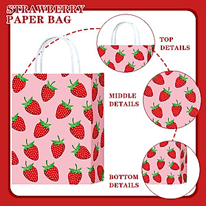 Hitkmi 16 Pcs Strawberry Gift Bags Small Strawberry Paper Goodie Bags with Handles for Birthday Party Berry Sweet Party Favor Bags Snack Candy Bags Decoration Supplies (Pink)