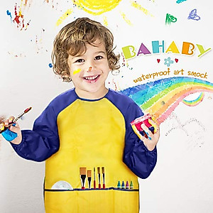 BAHABY Kids Art Smocks 4 Pack Painting Apron Waterproof Artist Smock with Long Sleeve and 3 Pockets for Age 3-8 Years