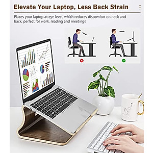 MoKo Wood Laptop Stand, Wooden Laptop Stand for Desk, Ergonomic Computer Cooling Holder, Natural Wooden Texture Desktop Notebook Stand Fits MacBook/iPad/Surface/Dell/Chromebook Laptops 11-17", Walnut