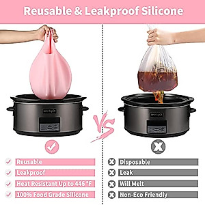 OUTXE 3 Pack Silicone Slow Cooker Liners Reusable Fit 6-8 Quarts Crockpot Leakproof & Easy Clean Bags Liners for Oval or Round Pot