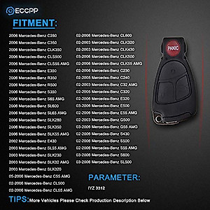 ECCPP IYZ 3312 Uncut Keyless Entry Remote Control Car Key Fob SHELL CASE Replacement for Mercedes-Benz C280 C350 CLK350 E350 S350 CLK500 G500 S600 SL500 IYZ 3312 (Pack of 1)