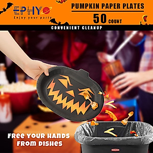 EPHYO 50 Count Halloween Paper Plates Disposable 10 x 10 Inch Party Supplies Dinnerware Plates Black Pumpkin Orange Decoration Plates