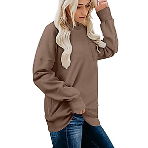 OFEEFAN Oversized Sweatshirts for women Long Sleeve Tunic Tops for Leggings Loose Fit Coffee L