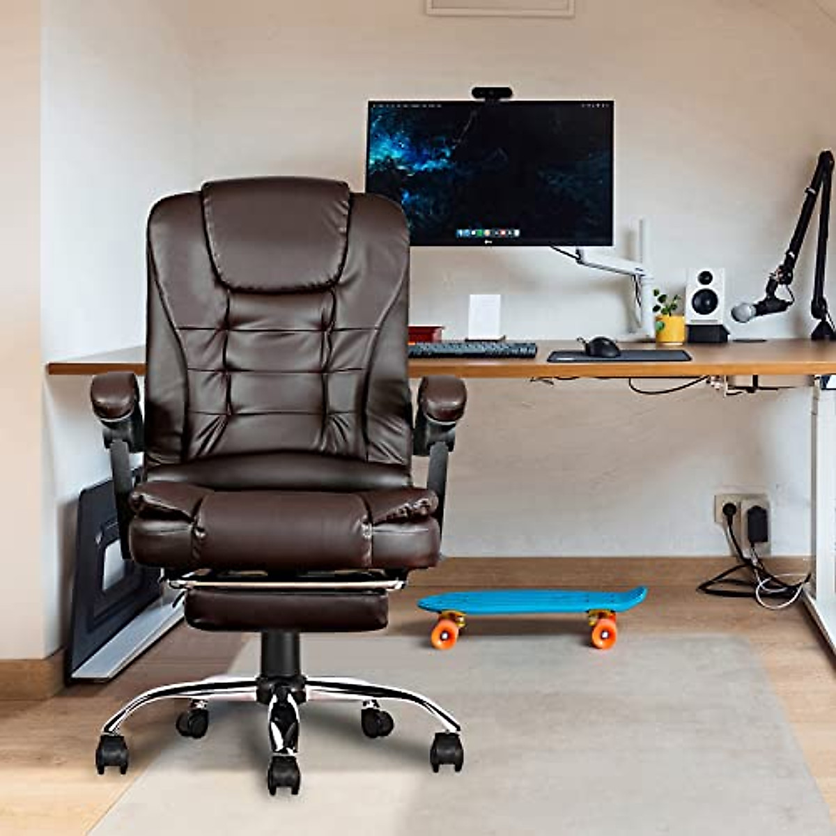 Ergonomic Office Chair with Footrest Massage Executive Office Chair High Back Office Chair with Lumbar Support Leather Recliner Chair for Home Computer Desk