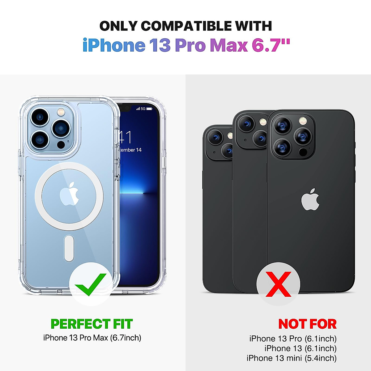 Diaclara Magnetic Designed for iPhone 13 Pro Max Case [2023 New] Compatible with MagSafe, Built-in Touch Sensitive Anti-Scratch Screen Protector, Phone Case for iPhone 13 Pro Max 6.7" (Clear)