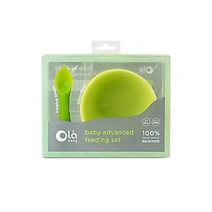Olababy 2 Piece Baby Led Weaning Advanced Feeding Set, Includes Training Spoon and Steambowl