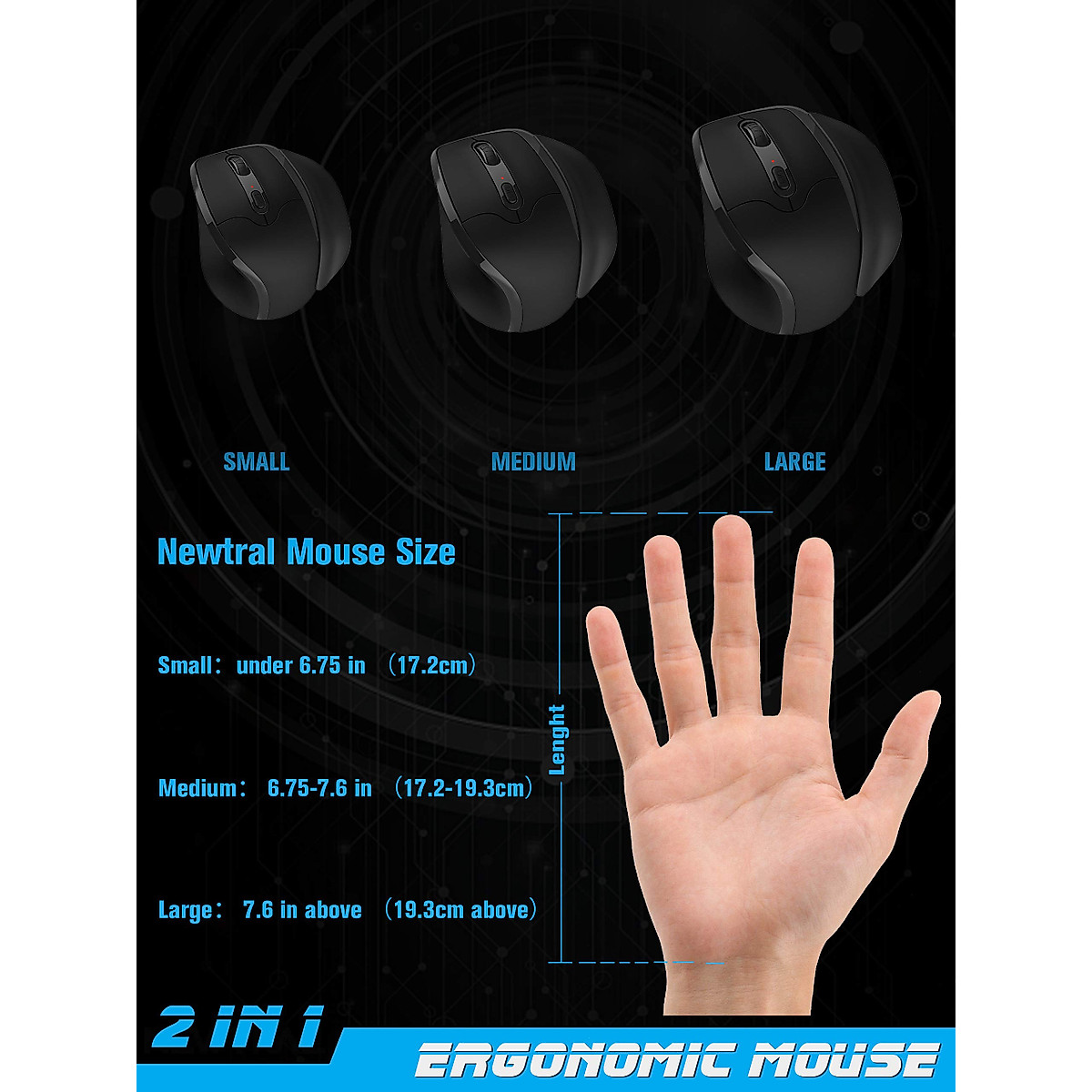 Censi Newtral Ergonomic Mouse,Vertical Wireless Mouse - 2.4GHz Optical Vertical Mice : 3 Adjustable DPI 800/1200/1600 Levels, for Laptop, PC, Computer,Notebook etc,