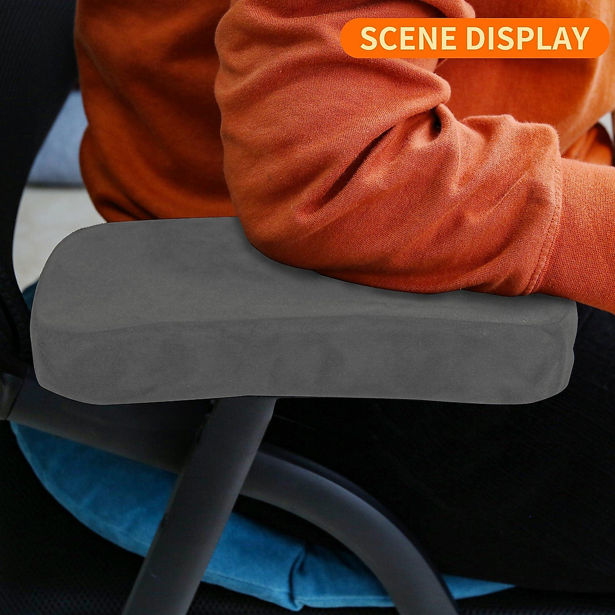 RULAER New Ergonomic Office Chair Arm Pads Super Soft Gaming Chair Accessories Gel Non-Slip Cover Removable Washable Kids Memory Foam Pillow-Help Relieve Elbow Fatigue(Set of 2) (Velvet,Gray)