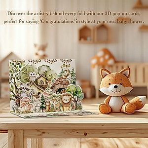 slapaflife Baby Shower Card (Animal Forest Theme), 3D Pop-up Baby Shower Card for Girls and Boys, Baby Card for New Parents, Welcome New Baby, Congratulations, Gender Reveal