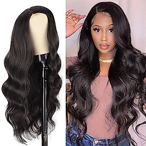 N NAYASA Long Black Wavy Wigs for Women Side Part Black Wig Natural Looking Synthetic Heat Resistant Fiber Wigs Hair for Daily Party Use (2#)