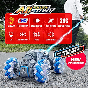 Remote Control car for Boys 4-7 RC Stunt car Twist rc Cars Age 8-12 Offroad Hobby Crawler Toy Hand Gesture Sensing Drift 360 Flips Double Sided Rotate Transform 4WD Vehicles 5 Year Old Girls Kids