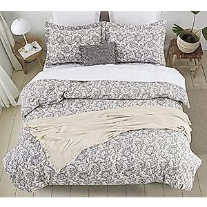 DAUAOTO Twin XL 68"X92" Duvet Cover Set, Cotton Farmhouse Print Bedding for Twin Extra Long Bed, Gray Paisley Pattern