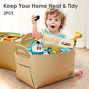 iPlay, iLearn 2pcs Kids Toy Box Storage Organizers, Felt Fabric Foldable Toy Storage Bins & Chests for Boys, Girls, Toddlers Room, Toybox for Playroom, Bedroom, Nursery, Living Room 15.7"x10.8"x10"