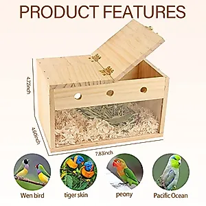 Parakeet Nesting Box Bird Breeding with Perch Wooden Bird House for Cage with Transparent Window for Small Birds Cockatiel Lovebirds(7.8Inch x 4.6Inch x 4.7Inch)
