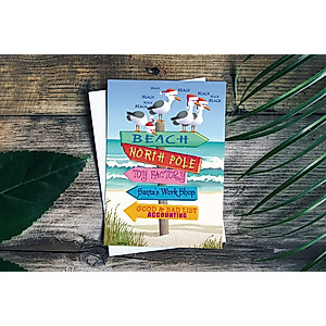 Stonehouse Collection Beach Signs Christmas Card - Boxed set of18 Christmas Cards & Envelopes (Standard)