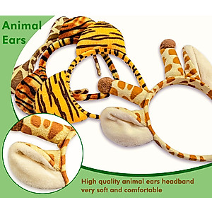 Flying Childhood 16Pcs Jungle Animal Ears Headbands as Safari Party Favors Wild One Birthday Decorations Plush Animal Headpiece for Kids Adults