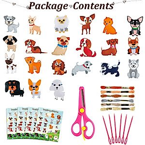 Harrycle 21 Pieces Puppy Dog Sewing Craft Kit Felt Dog Stuffed Animal Sewing Set Kids DIY Crafting and Sewing Kit Animal Art Craft Kit Felt Plush Animal Sewing Set for Girls Boys Educational Beginner