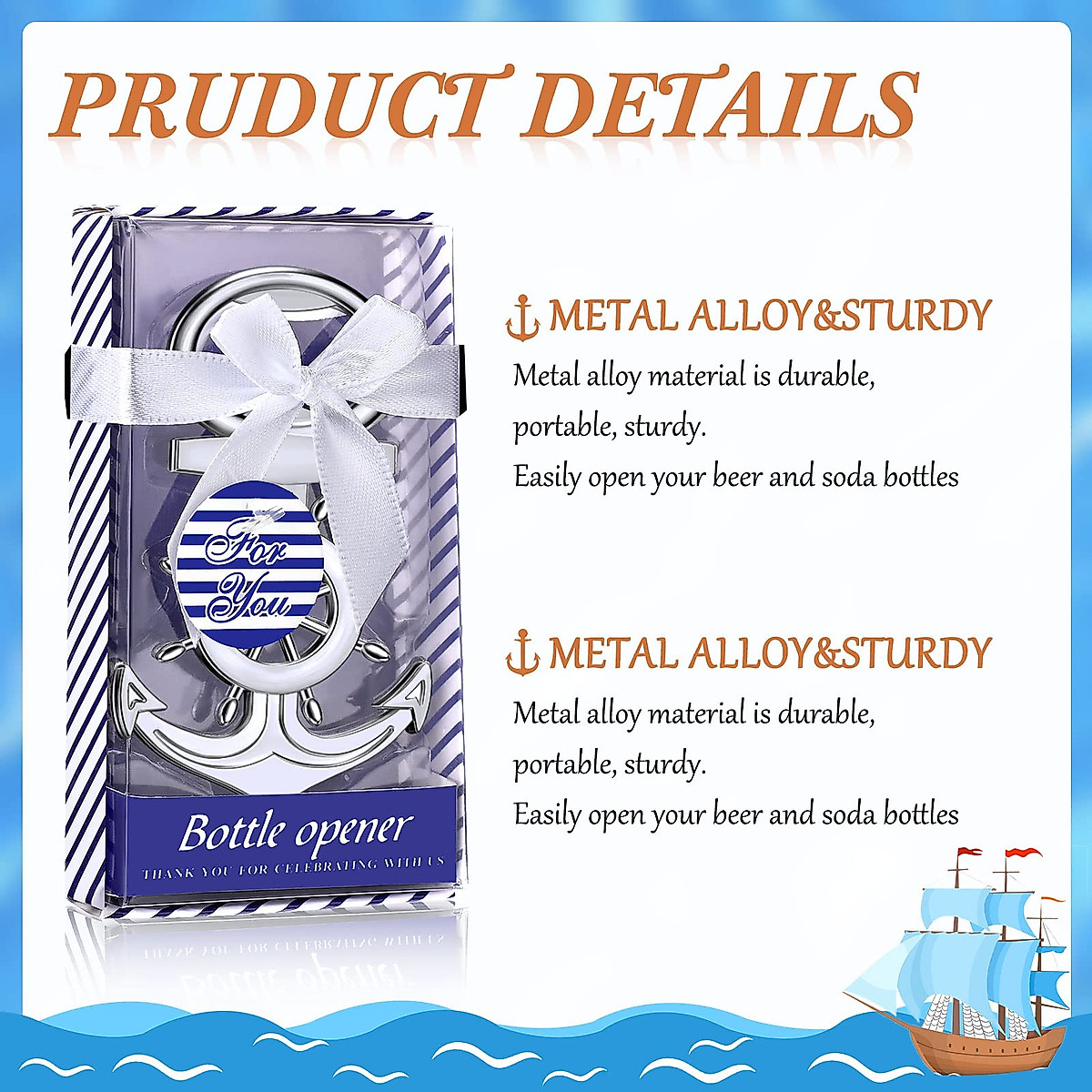 50 Pieces Nautical Anchor Bottle Opener Nautical Baby Shower Favor Wedding Party Present Decor Anchor Nautical Themed Bottle Opener Souvenir for Beach Party Bridal Shower