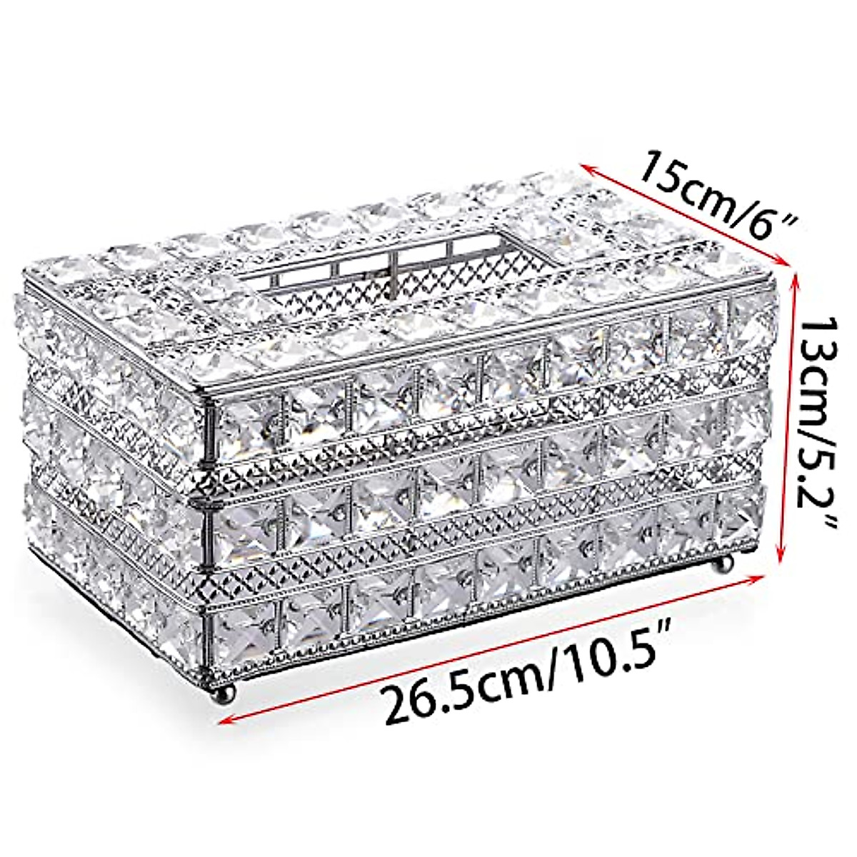 Sumnacon Crystal Rectangular Tissue Box Cover - Decorative Glass Tissue Holder, Sparkling Napkin Facial Tissue Holder for Bathroom Dresser Night Stand Desk Table Office Home Decor, Silver