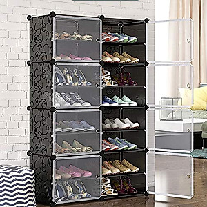 TAZSJG Multilayer Simple Shoe Rack Space Saving Shoes Boots Organizer Closet DIY Assembled Module Shoe Cabinet with Door Home Furniture