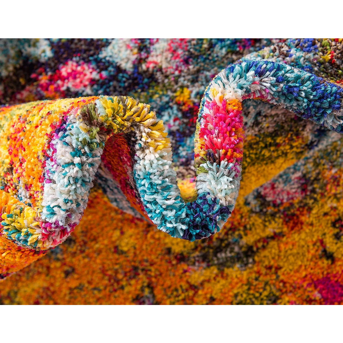 Unique Loom Estrella Collection Dark Colors, Modern, Abstract, Distressed Area Rug, 7 ft x 10 ft, Multi/Navy Blue