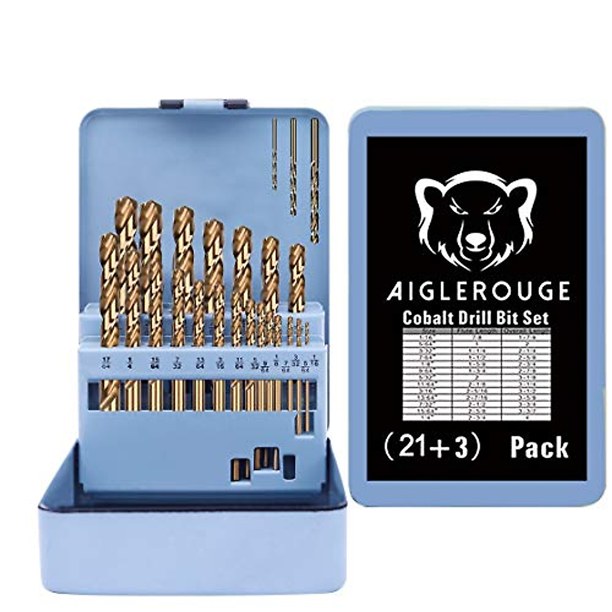 (21Pcs Set+3 Pcs Free) 1/16"-3/8" cobalt drill bit set, containing 5% cobalt,quenched and finely polished, suitable for hard metals, stainless steel, cast iron and other hard materials