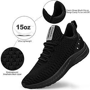Feethit Mens Slip On Walking Shoes Blade Tennis Shoes Non Slip Running Shoes Lightweight Workout Shoes Breathable Mesh Fashion Sneakers All Black Size 8