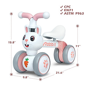 YGJT Baby Balance Bike Toys for 1 Year Old Girls, First Birthday Gifts for 10-36 Months Toddlers Bike, Non-Pedal 4 Silent Wheels Riding Toys, Kids Pre-School First Bike Rabbit