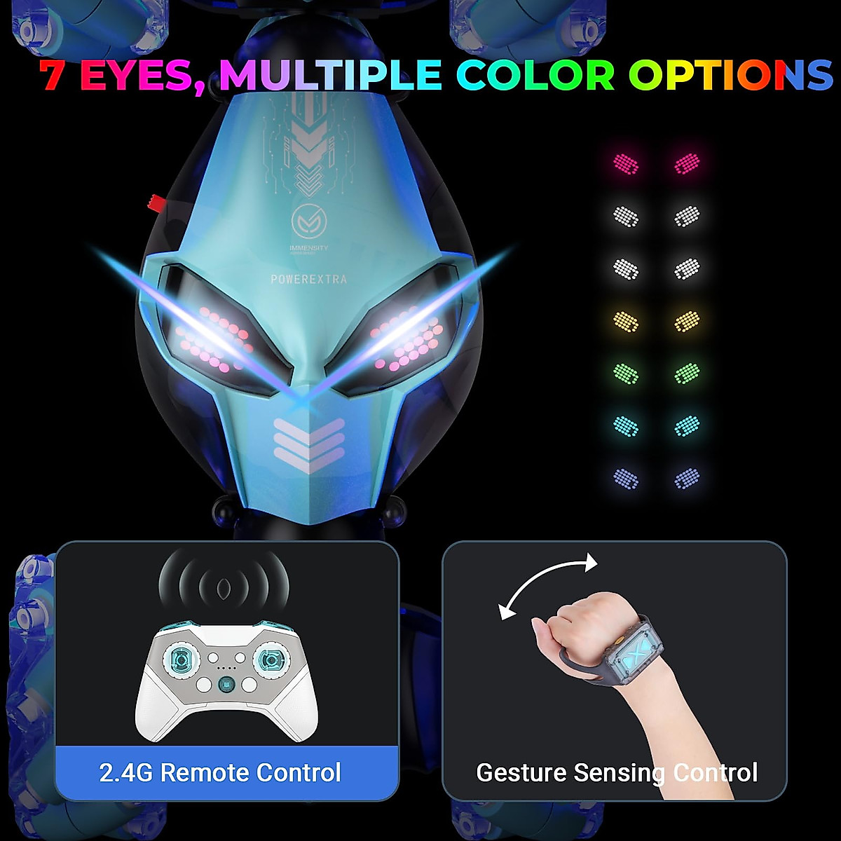 Powerextra Remote Control Car, 4WD 2.4GHz RC Stunt Car, Watch Gesture Sensor Car, Double Sided Rotating Off Road Vehicle 360° Flips with 2 Batteries, Deformable Electric Car Kids Toy Cars - Green