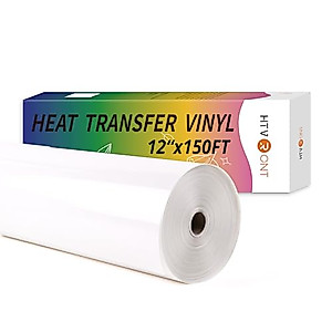 HTVRONT White HTV Heat Transfer Vinyl Rolls -12''x150ft Iron on Vinyl for T Shirts- White HTV Vinyl for Cricut & Cameo-HTV Vinyl Rolls Easy to Cut & Weed & Transfer (White)