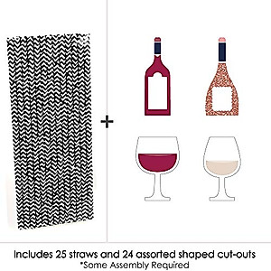 But First, Wine - Paper Straw Decor - Wine Tasting Party Striped Decorative Straws - Set of 24