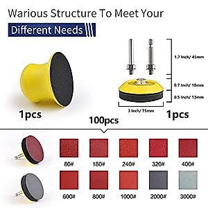 NYNM 120Pack 3 Inch Polishing Pad for Drill Sanding Attachment Variety Kit with 5/16" and 1/4" Shanks for Car Buffer Polisher Waxing Sealing Glaze, Sanding Pads Includes 80-3000 Grit
