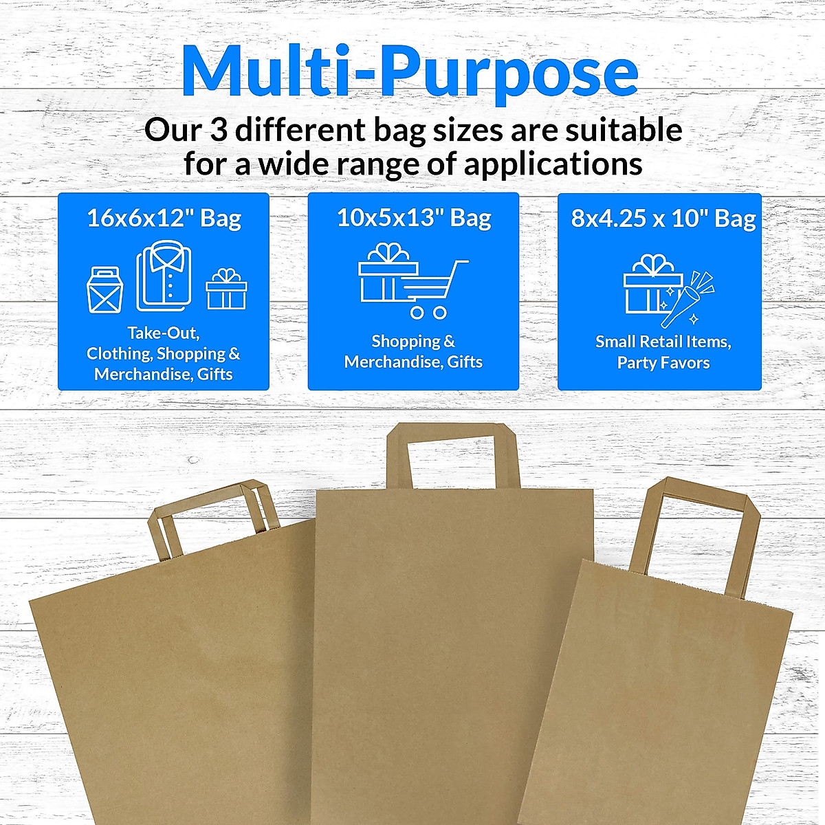 Reli. Paper Bags w/Handles, Kraft | Assorted Large Sizes | 75 Pcs (25 Bags Per Size) - Bulk | 8x4.25x10-10x5x13-16x6x12 | Brown Paper Bags Combo Pack | Retail Bags/Shopping Bags, Gift Bags