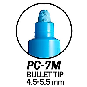 posca PC-7M Permanent Marker Paint Pens. Broad Bullet Tip for Art & Crafts. Multi Surface Use On Wood Metal Paper Canvas Cardboard Glass Fabric Ceramic Rock Pebble Stone Porcelain. Set of 8 Colours