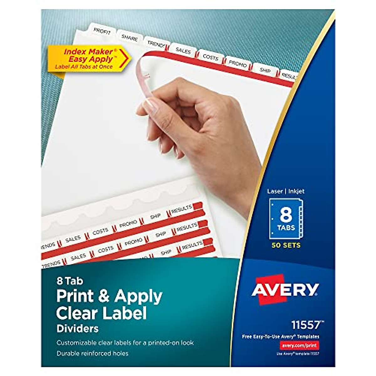 Avery Index Maker Clear Label Dividers, 8.5 x 11 Inch, 8 Tab, White Tab, 50 Sets (11557)