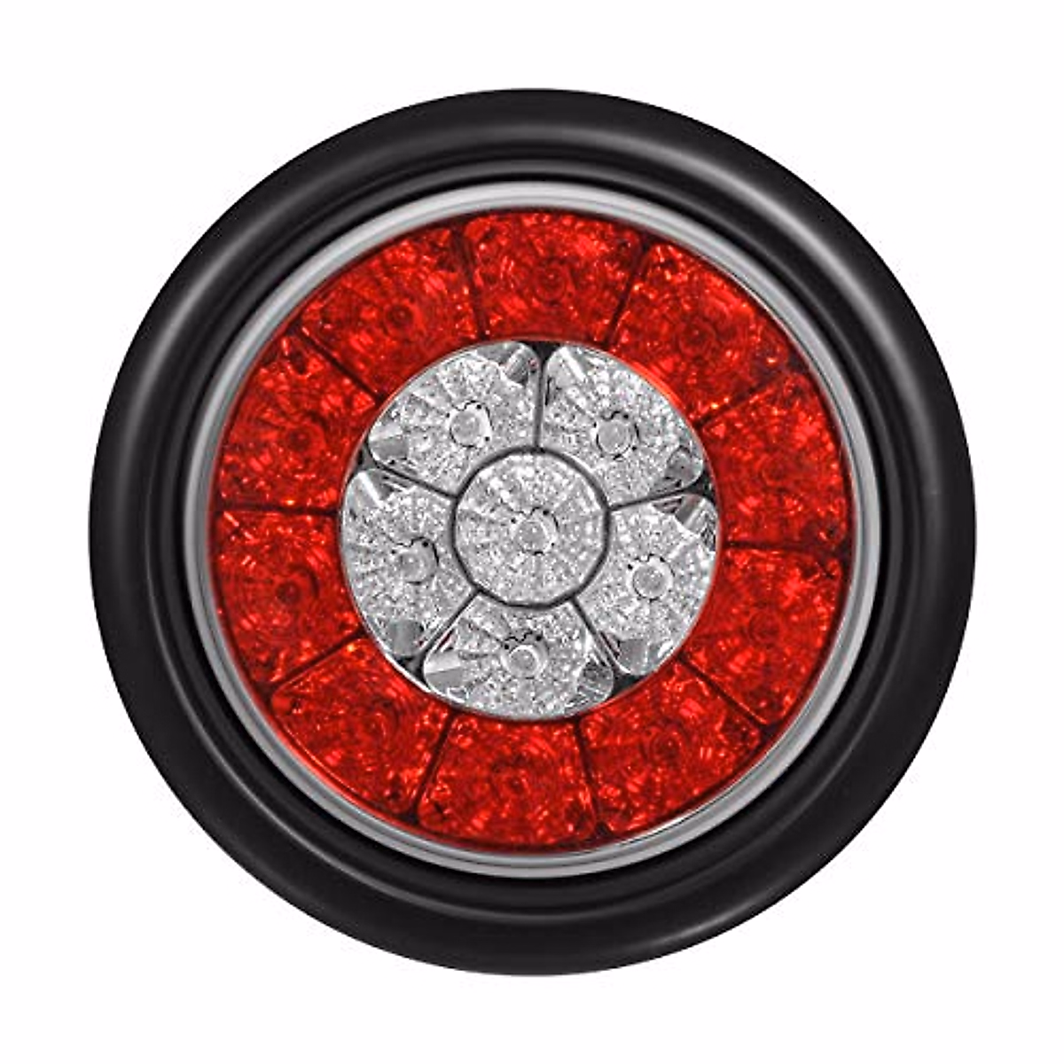 Partsam 2Pcs 4" Inch Round LED Trailer Tail Lights 16LED w Rubber Grommet, Waterproof Sealed Round Red Stop Turn Tail Brake Running Lights White Reverse Backup Lights Lamps for RV Trailer Trucks