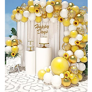 18Inch Sunflower Yellow Gold White Balloons Balloon Garland Arch Kit, Sunflower Bee Theme Birthday Baby Shower Wedding Party Decorations for Girl Boy