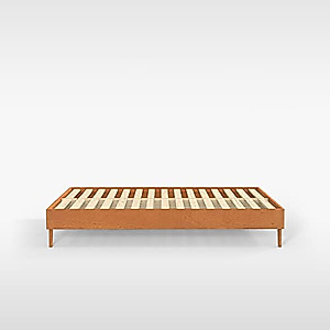 eLuxurySupply Wood Bed Frame – Made with 100% New Zealand Pine - Solid Mattress Platform Foundation w/Pressed Pine Slats - Easy Assembly – King (Almond)
