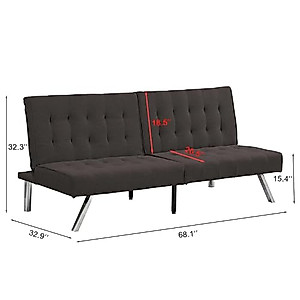 Penifun Convertible Folding Futon Sofa Bed Sleeper Couch for Living Room Linen Fabric Upholstered Loveseat, Solid Wood Frame/Stainless Leg, Espresso