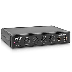 Pyle Compact Karaoke Audio Mixer - Professional Portable Audio Sound Mixer Mic Receiver w/Two Microphone Inputs, RCA, AUX, Mic Level/Music/Echo Controls, for DJ Sound, Home Party & Theater - PDKRMX2M
