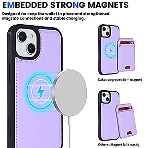 Ｈａｖａｙａ for iPhone 14 Case with Card Holder iPhone 13 Case Magsafe Compatible magsafe Wallet Detachable 2-in-1 for Women and Men-Purple
