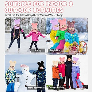Kids Winter Beanie Hat Scarf Touchscreen Gloves Set, Fleece Lining Boys Girls Winter Hat Neck Warmer Gloves for 1-6 Years