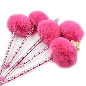 Needle Gel Ink Pens 5 PCS Pom Pom Pen Fluffy Pink Pompoms Plastic Rollerball Pen Signature Ball Point Pens Cartoon Ball Pen for Kids Children Students Women