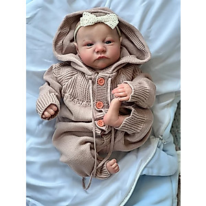 Anano 19 Inch Reborn Doll Open Eyes Levi Soft Slicone Baby Boy with Handcrafted Newborn Baby Girl Handmade Long Sweater Hair Band Real Life Newborn Preemie Nurturing Accessory Birthday Gift¡­